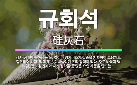 🌟규회석 삼사 정계에 속하는 광물 철이나 망가니즈가 칼슘을 치환하여 고용체로 함유되어 있다 백색 또는 표준국어대사전