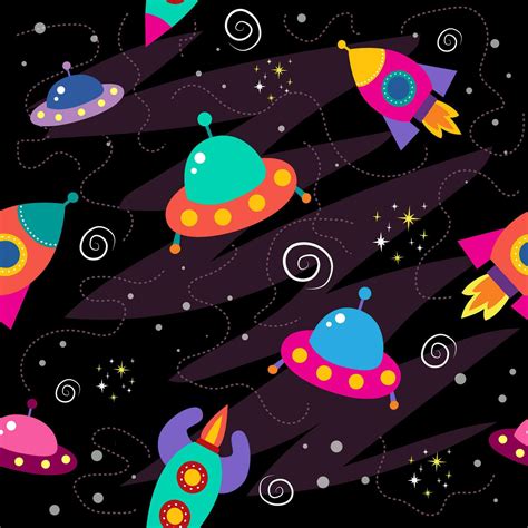 Seamless Pattern With Space Objects Planets Rockets Stars Comets Spaceships In Cartoon