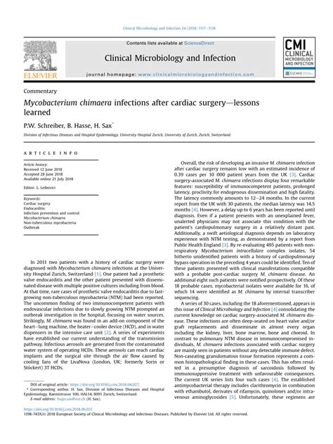 Pdf Mycobacterium Chimaera Infections After Cardiac Surgery Lessons Learned