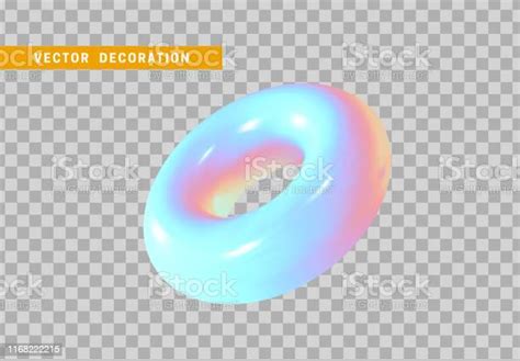 현실적인 3d 모양 Torus 홀로그램의 그라데이션 홀로그램 색상도넛 개체 투명 한 배경에 격리 된 기하학적 장식 디자인