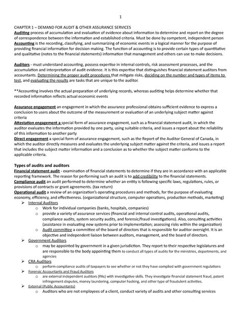 Lecture Notes All Chapters CHAPTER 1 DEMAND FOR AUDIT OTHER ASSURANCE SERVICES Auditing