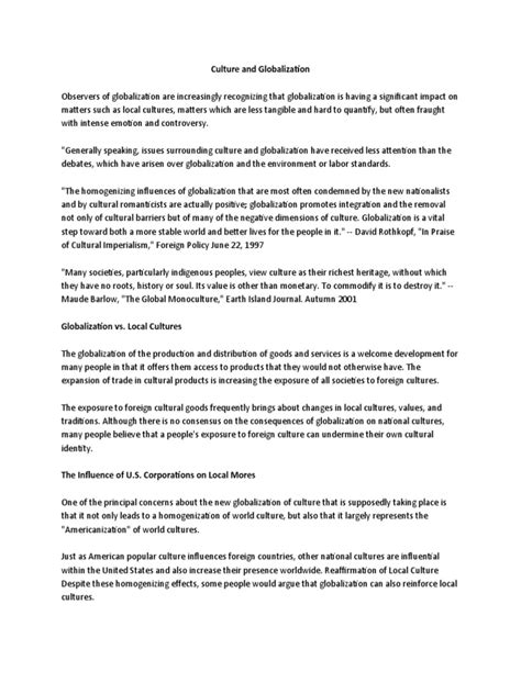 Summary No 21 Culture And Globalization Pdf Globalization