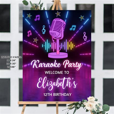Editable Karaoke Birthday Welcome Sign Music Party Birthday Welcome