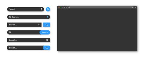 다양한 검색 창 템플릿 어두운 모드가있는 빈 인터넷 브라우저 창 검색 상자 주소 표시줄 및 텍스트 필드가 있는 웹 사이트