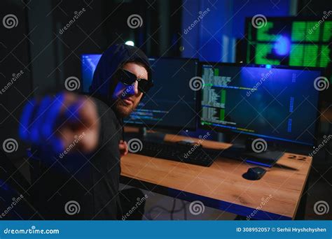 Hacker Is Hacking Into The Computer Network Computer Criminal Stock