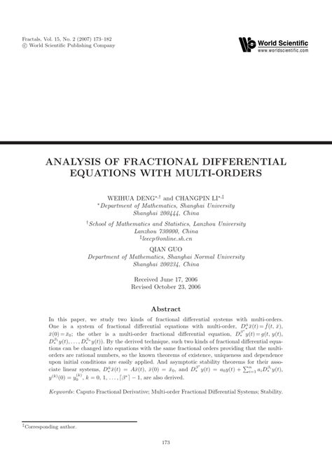 Pdf Analysis Of Fractional Differential Equations With Multi Orders