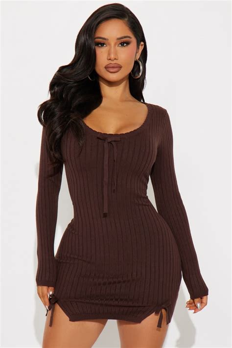 Maya Sweater Mini Dress Chocolate Fashion Nova Mini Sweater Dress