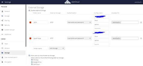 sftp external storage access not working runtimeexception invalid size server owncloud