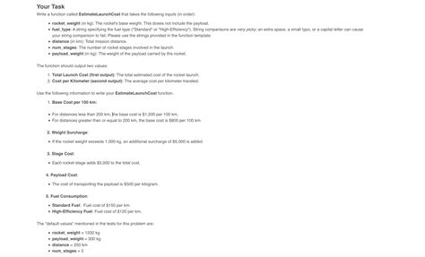 Solved Your Taskwrite A Function Called Estimatelaunchcost