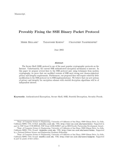 Provably Fixing The Ssh Binary Packet Protocol Mihir Bellare Tadayoshi