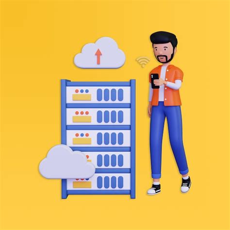 premium psd 3d man uploading data on server