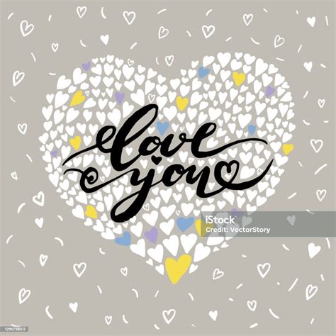 당신이 레터링을 사랑해요 낭만적 인 문구와 마음으로 손으로 그린 글자 그림 검은색에 대한 스톡 벡터 아트 및 기타 이미지 검은색 고풍스런 공휴일 Istock