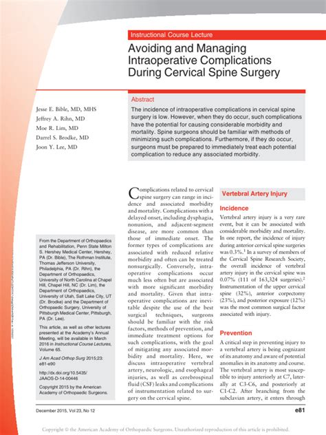 Avoiding And Managing Intraoperative Complications14 Pdf Vertebra Esophagus