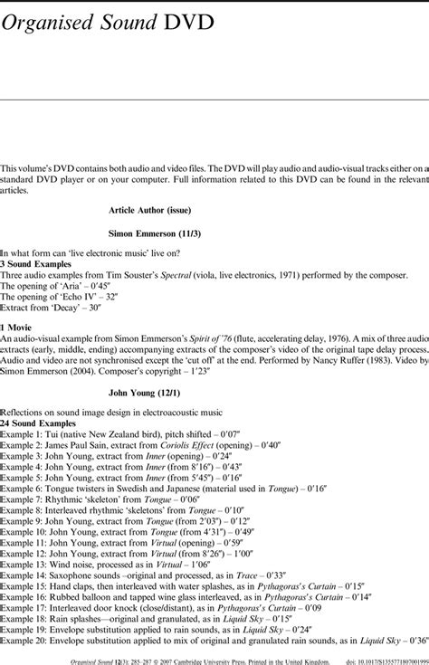 Organised Sound Dvd Organised Sound Cambridge Core