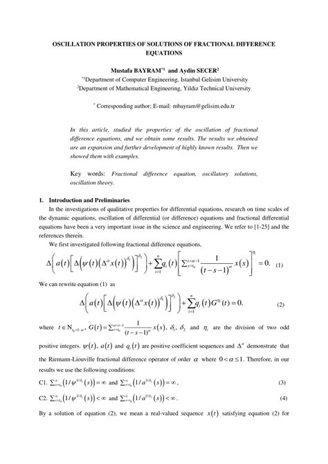 Pdf Oscillation Properties Of Solutions Of Fractional Difference Equations