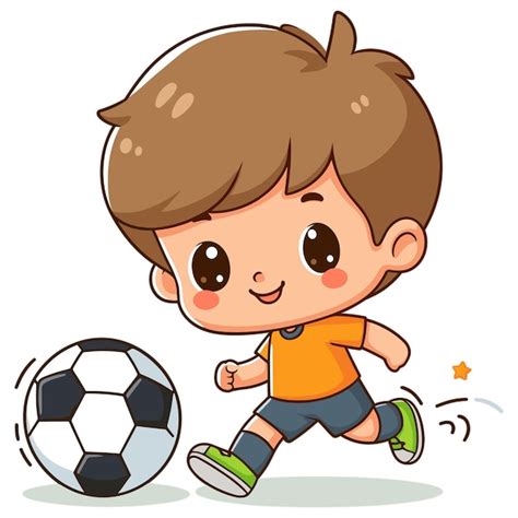 축구를 하는 귀여운 소년 만화 ⁇ 터 일러스트레이션 프리미엄 Ai 생성 벡터