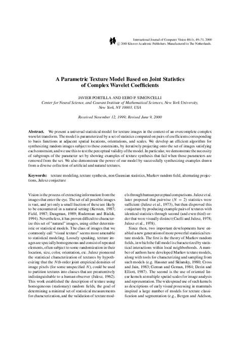 pdf parametric texture model based on joint statistics of complex