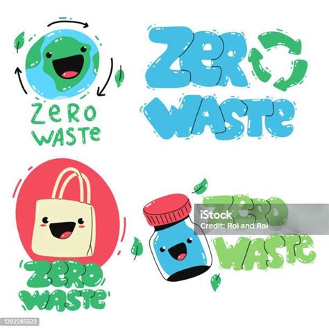 흰색 배경에 격리 된 제로 폐기물 귀여운 만화 스티커 벡터 세트 0에 대한 스톡 벡터 아트 및 기타 이미지 0 0명 가방 Istock
