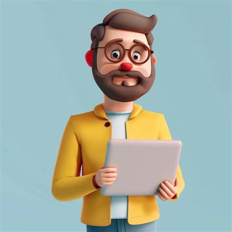 View Of 3d Man Using Laptop Premium Ai Generated Image