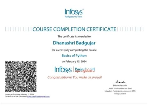 dhanashri badgujar on linkedin infosysspringboard pythonprogramming coursecompletion…