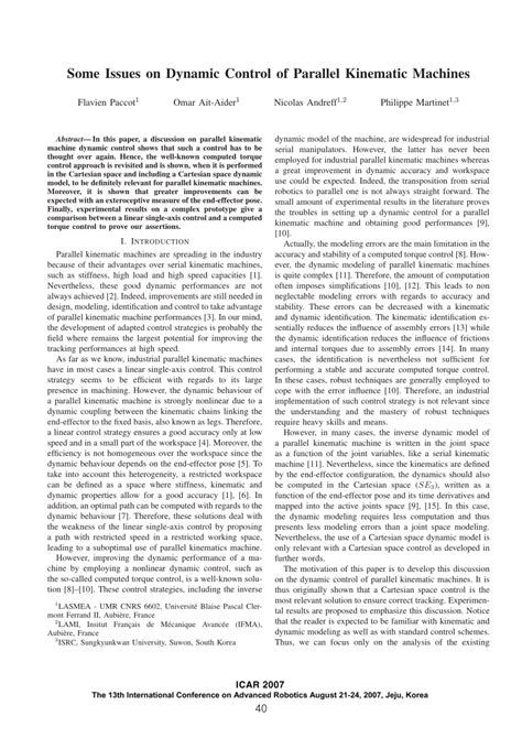 Pdf Some Issues On Dynamic Control Of Parallel Kinematic Machines