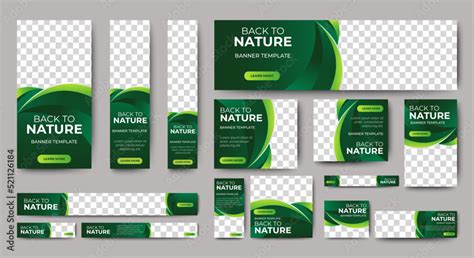 Nature Banner Design Web Template Set Horizontal Header Web Banner Modern Gradient Green Cover