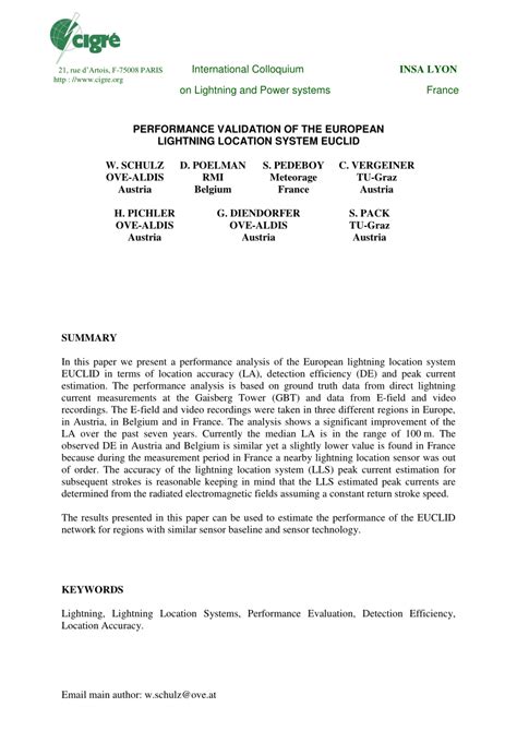 Pdf Performance Validation Of The European Lightning Location System Euclid