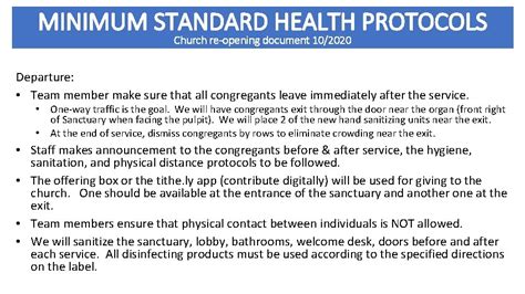 Minimum Standard Health Protocols Minimum Protocols Church Reopening