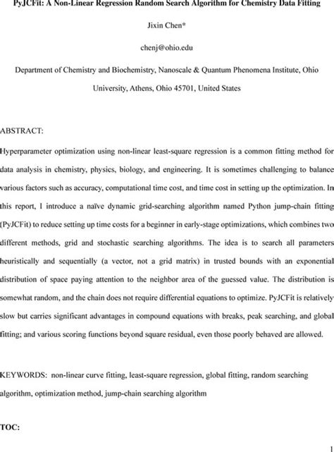PyJCFit A Non Linear Regression Random Search Algorithm For Chemistry Data Fitting