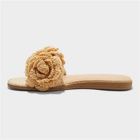 Womens Coco Raffia Flower Slide Sandals A New Day Tan 85 Ebay