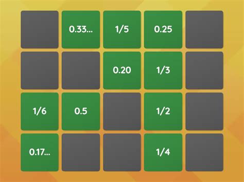 Match The Fraction With Its Decimal Matching Pairs