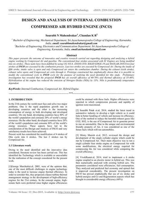 Design And Analysis Of Internal Combustion Compressed Air Hydrid Engine Inco Pdf