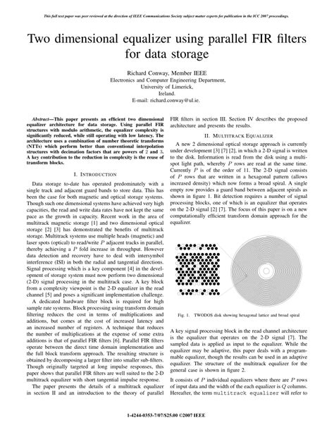 Pdf Two Dimensional Equalizer Using Parallel Fir Filters For Data Storage