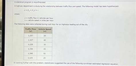 Solved A Statistical Program Is Recommended A Highway