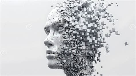 Visual Metaphor Of Digital Transformation Ai Human Face Disintegrating Into Pixels Modern