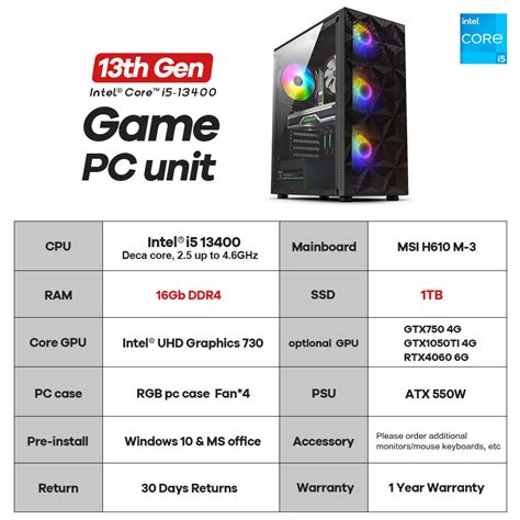 13th Gen I5 Desktop Computer Full Set Intel Core I5 13400 Deca Core 16g Ram 1tb Ssd Rtx4060 8gb