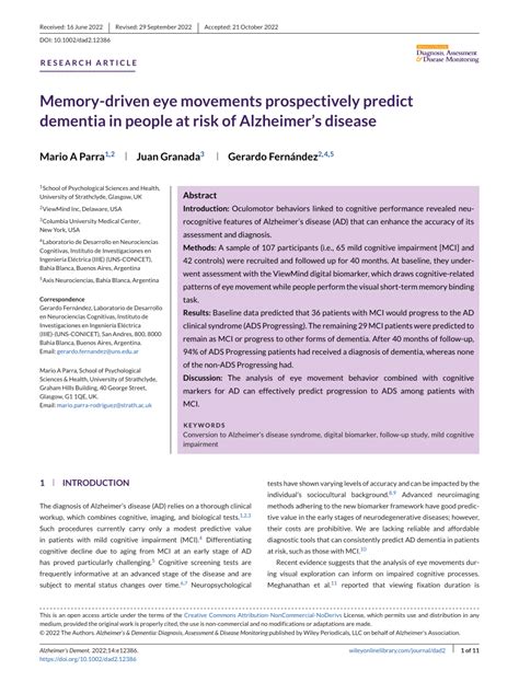 Pdf Memory Driven Eye Movements Prospectively Predict Dementia In People At Risk Of Alzheimer