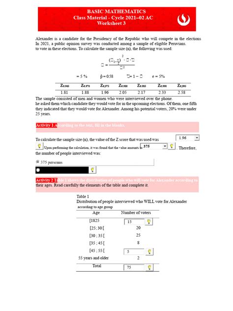 Worksheet 3 Basic Mathematics Upc Pdf Sampling Statistics