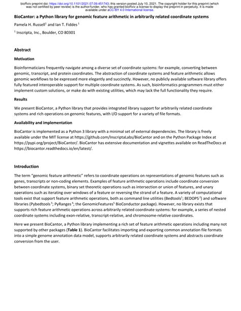 Pdf Biocantor A Python Library For Genomic Feature Arithmetic In