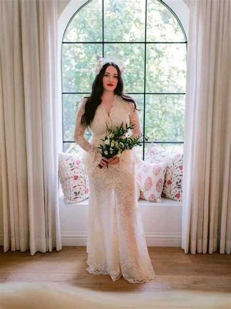 Kat Dennings In Vintage Alexander Mcqueen For Her Wedding To Andrew Wk