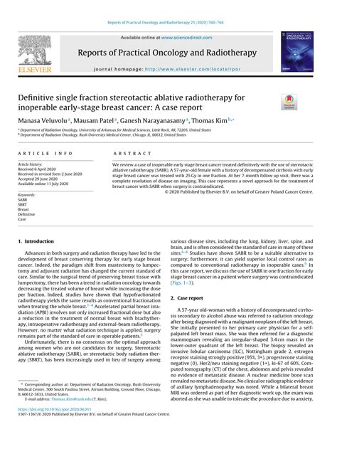 Pdf Definitive Single Fraction Stereotactic Ablative Radiotherapy For