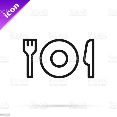 흰색 배경에 격리 된 검은 줄 플레이트 포크 및 나이프 아이콘 칼 붙이 기호 레스토랑 간판 벡터 검은색에 대한 스톡 벡터 아트 및 기타 이미지 Istock