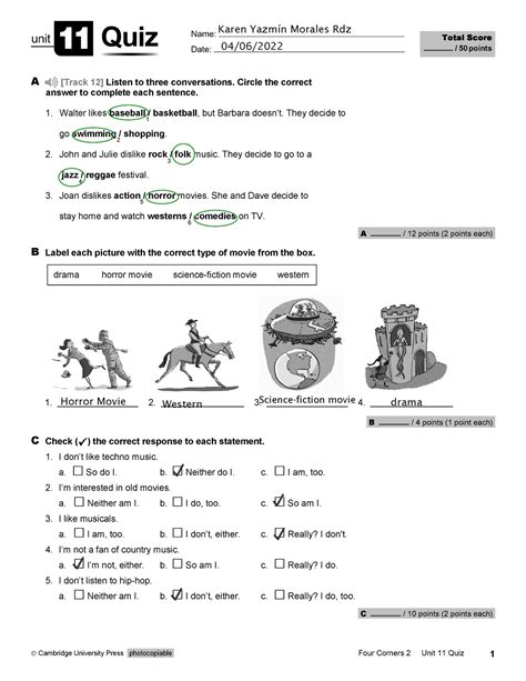 L Unit Quiz Karen Morales Cambridge University Press Photocopiable Four Corners Unit