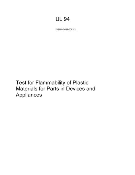Ul 94 Test For Flammability Of Plastic Materials For Parts In Devices