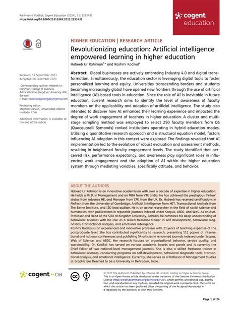 Pdf Revolutionizing Education Artificial Intelligence Empowered Learning In Higher Education