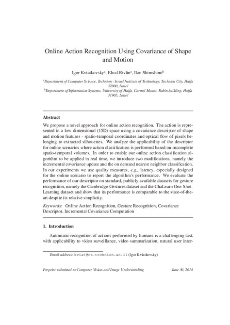 Pdf Online Action Recognition Using Covariance Of Shape And Motion