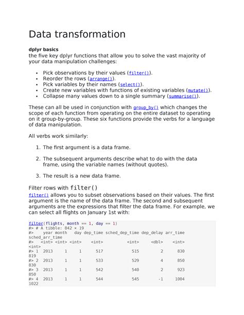Advance R Unit 2 Data Transformation Dplyr Basics The Five Key Dplyr