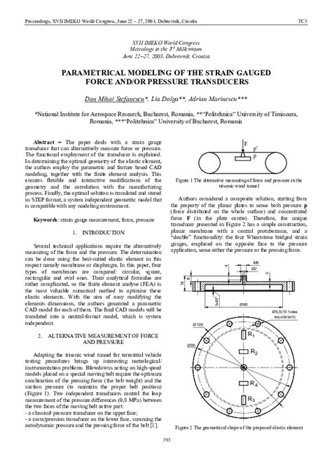 Pdf Parametrical Modeling Of The Strain Gauged Force Andor Pressure Transducers