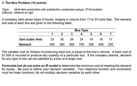 Solved 3 The Box Problem 10 Points Topic Multi Item Chegg Com