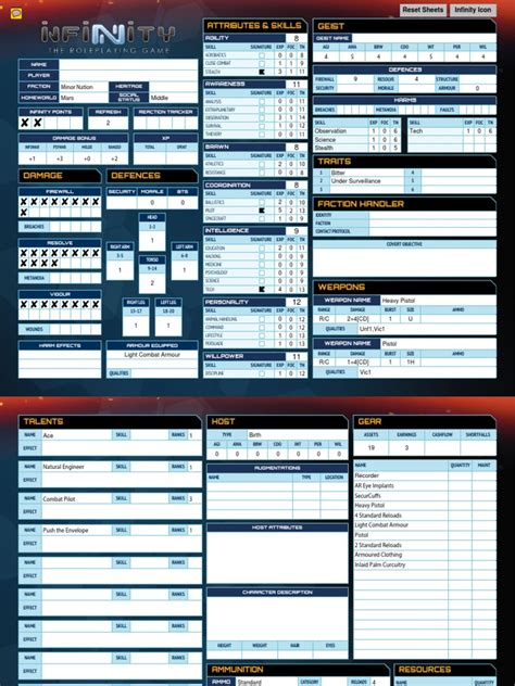 Infinity Rpg Character Sheets Pdf Pdf Ammunition